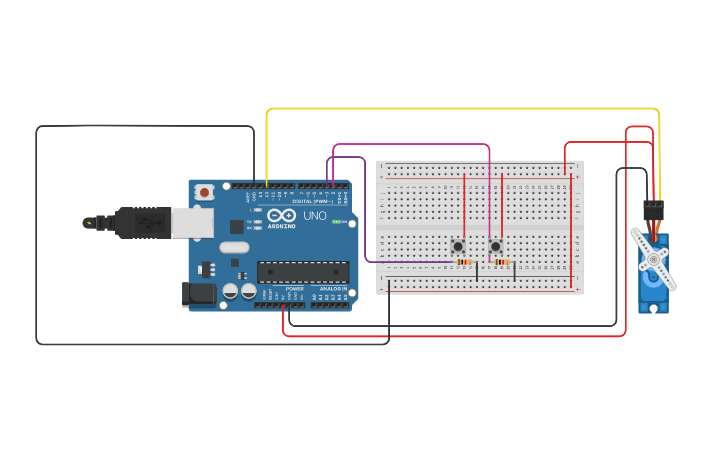 Circuit design Copy of CONTROL DE SERVOMOTOR CON PULSADORES - ARDUINO | Tinkercad
