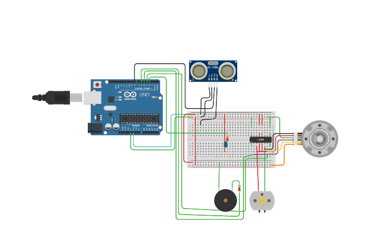 Circuit Design Pintu Otomatis Dengan Sensor Jarak Tinkercad