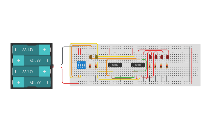 Circuit design Decodificador 2x4 | Tinkercad