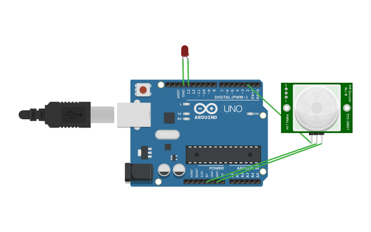 Circuit design PIR-Motion Sensor | Tinkercad