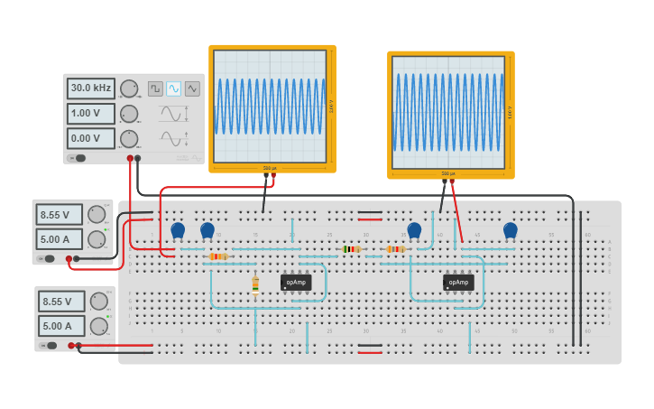 Circuit Design Filtro Pasa Bandas Tinkercad
