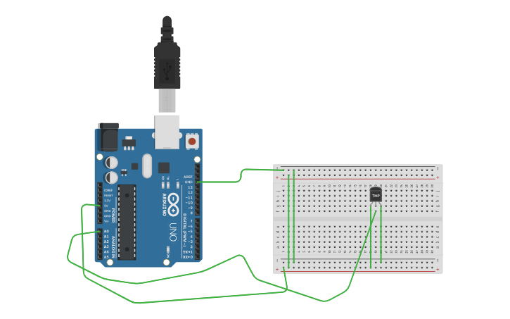 Circuit design TMP sensor | Tinkercad