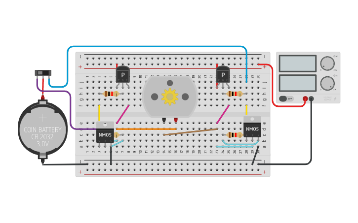 Circuit design H Bridge using PNP and NMOS | Tinkercad