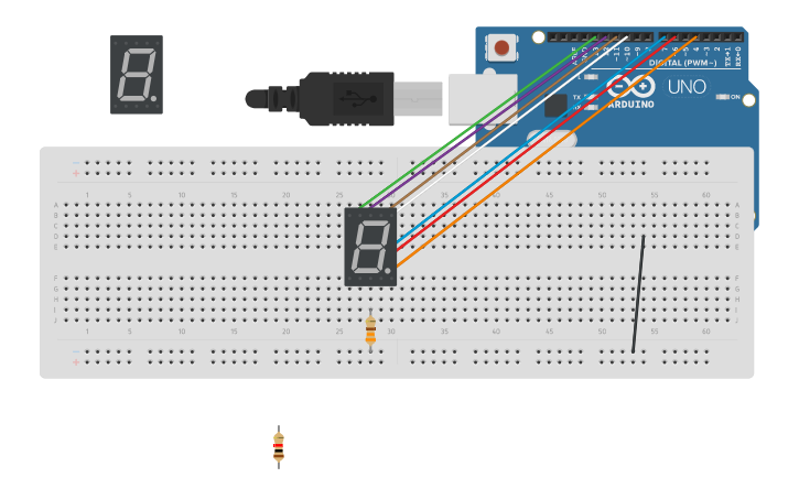 Circuit design DISPLAY 7 SEGMENTOS CATODO COMUN | Tinkercad