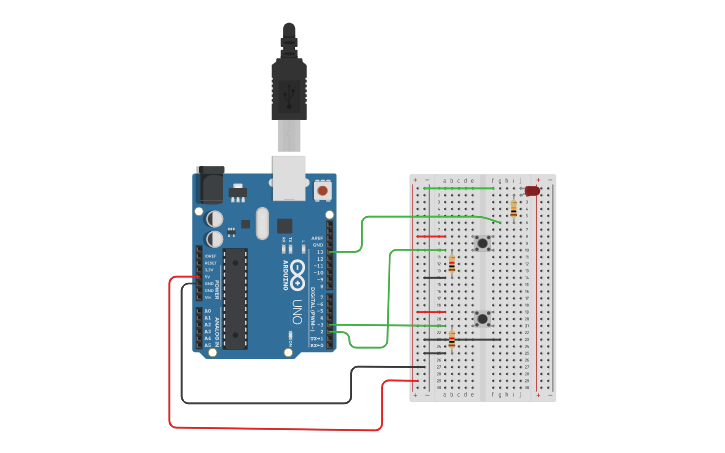 Circuit Design Control Led Withtwo Push Buttons Tinkercad
