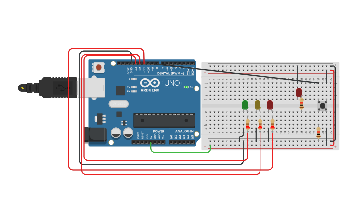 Circuit design Semáforo simples arduino | Tinkercad