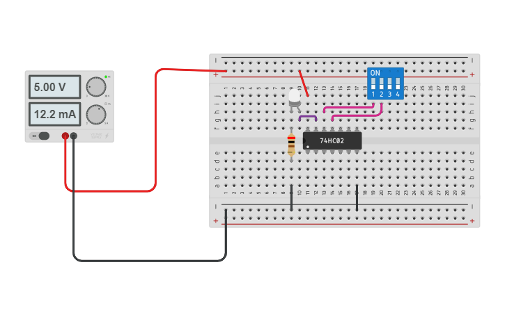 Circuit design IC 7402 (NOR Gate) | Tinkercad