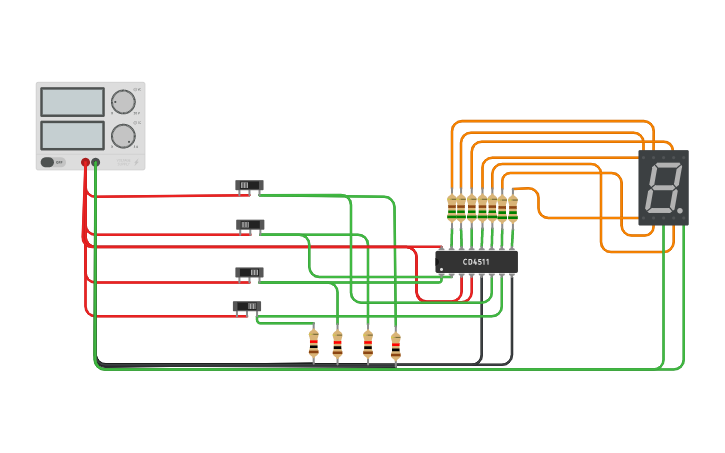 Circuit design 7-Segment Decoder Circuit with IC 4511 | Tinkercad