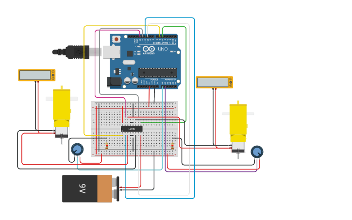 Circuit design Motores DC control de velocidad y sentido | Tinkercad Circuit design Motores DC control de velocidad y sentido | Tinkercad