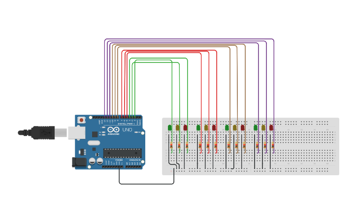 Circuit design Incrocio a 4 semafori con Arduino | Tinkercad