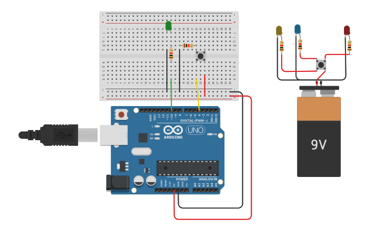 Circuit design apertar botão e acender led | Tinkercad