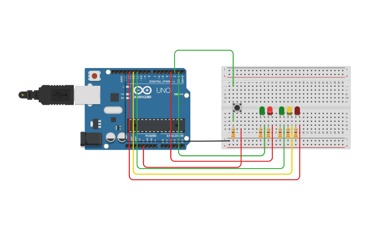 Circuit design Arduino - Semáforo com Botão | Tinkercad