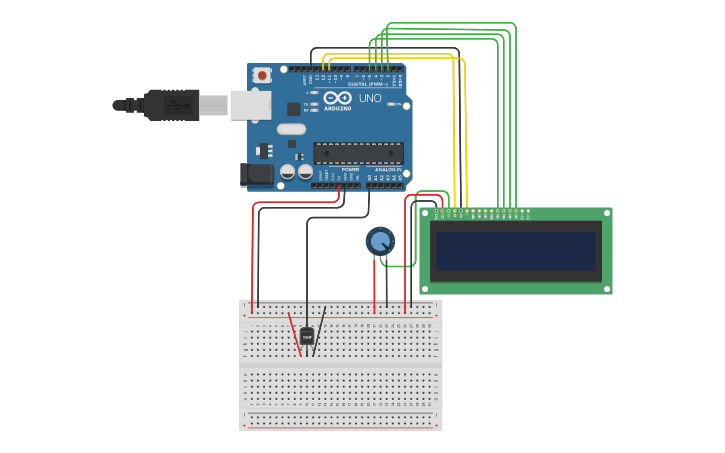 Circuit Design Écran Lcd Et Capteur De Température Tinkercad