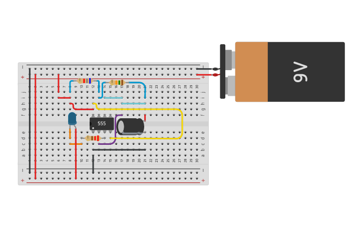 Circuit design CI Timer 555 astable | Tinkercad