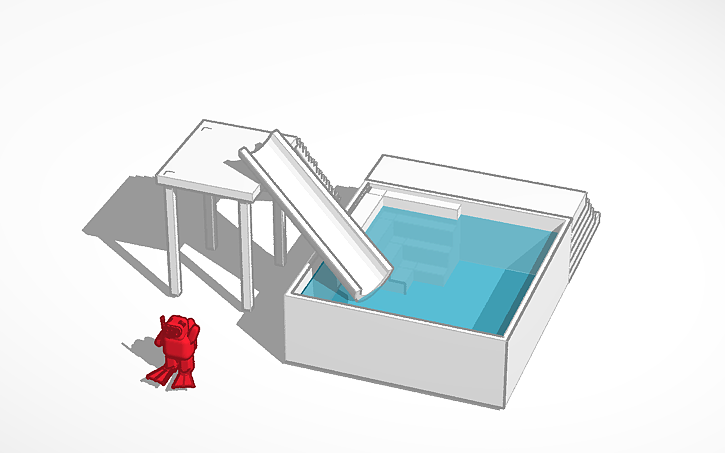 3D design WATER SLİDE,POOL AND DİVER MAN KEYRİNG | Tinkercad