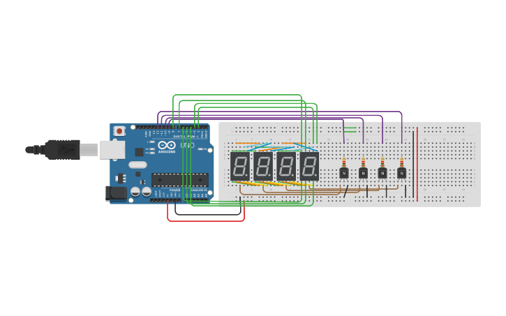 Circuit Design Multiplexación Display 7 Segmentos 4 Digitos Arduino