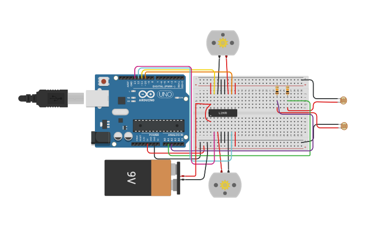 Circuit design Robot Seguidor De Luz Con Arduino Y Tinkercad | Tinkercad