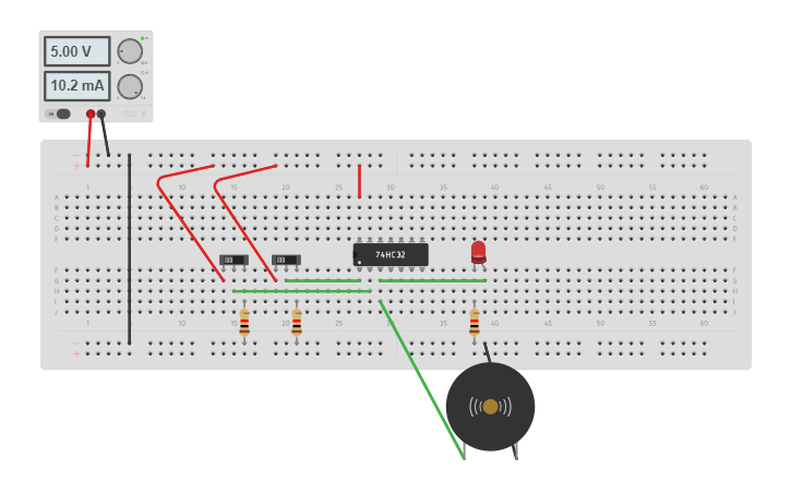 Circuit design DOORBELL RINGER (OR GATE) | Tinkercad