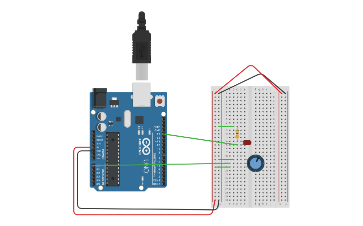 Circuit design Potentiometer LED | Tinkercad