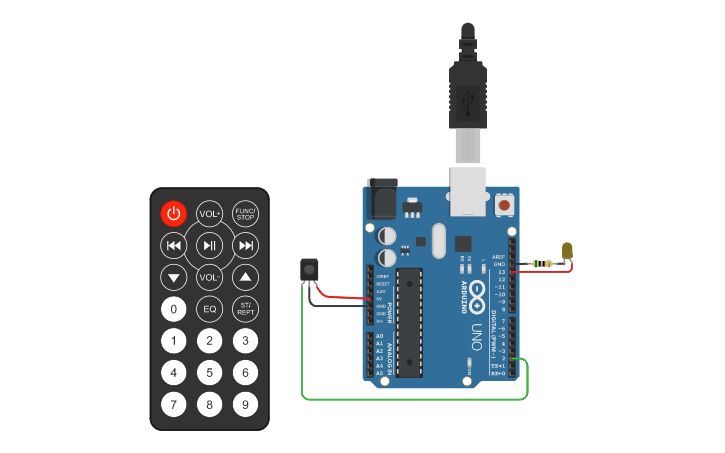 Circuit design IR Remote (Hex code Value Decoding) | Tinkercad