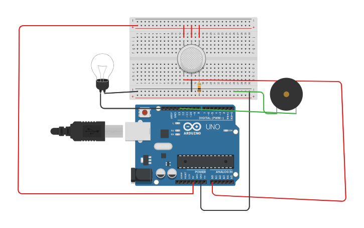 Circuit design GAS SENSOR WITH LED PROJECT | Tinkercad