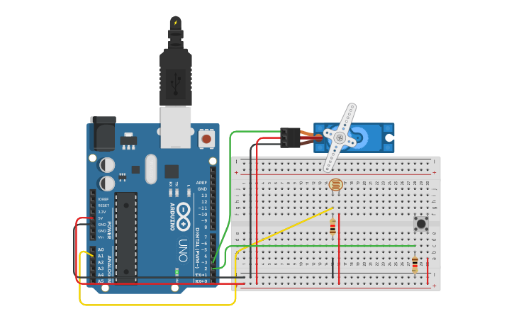 Circuit design Copy of Servo Control w/ Push Button & LDR | Tinkercad