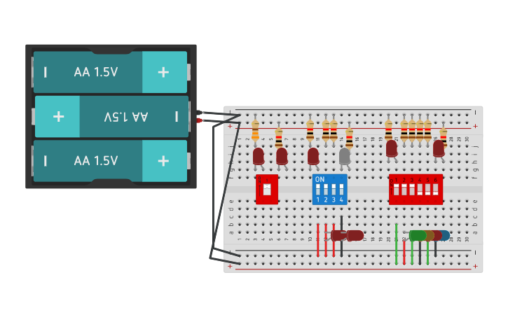 Circuit design LED control using DIP switch | Tinkercad