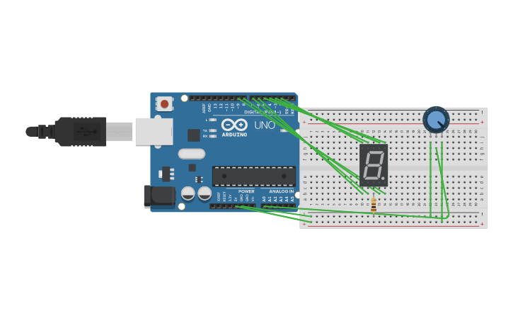 Circuit Design Arduino 7 Segment Led Display With Potentiometer Tinkercad