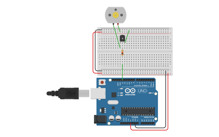 Circuit design DC motor using NPN transistor | Tinkercad