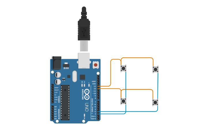 Circuit design 4 pulsanti Arduino | Tinkercad