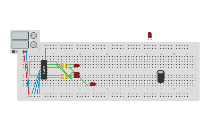 Circuit design 74HC93 binary counter | Tinkercad
